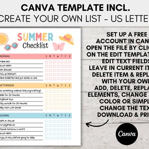 Summer Checklist for Kids Printable, Editable Summer Checklist for Kids ...