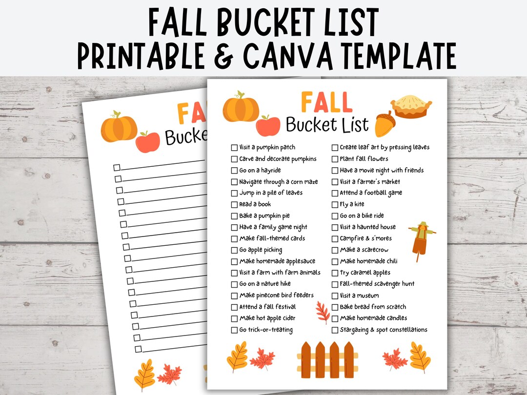 Fall Bucket List Printable, Fall Bucket List Template Editable, Editable Bucket List, Canva ...