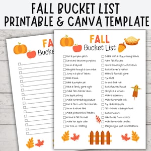 Fall Bucket List Printable, Fall Bucket List Template Editable, Editable Bucket List, Canva ...