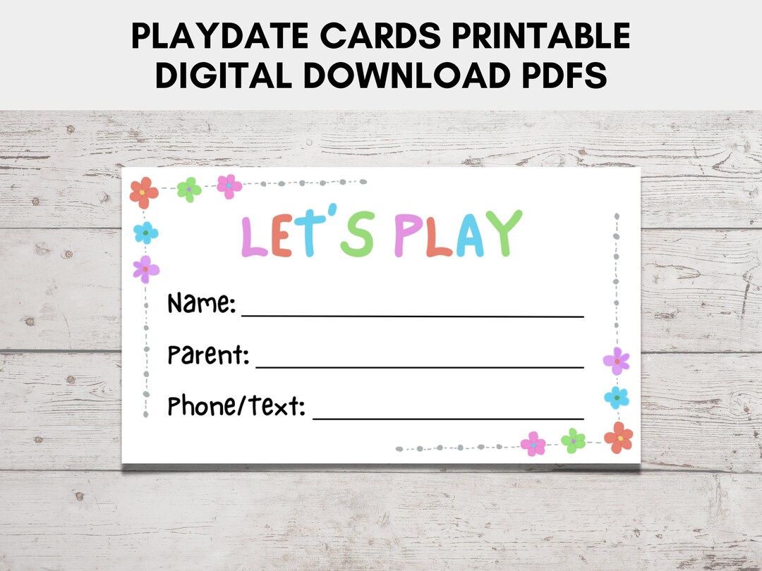 Playdate Cards, Printable Playdate Cards for Kids, Play Date Calling ...