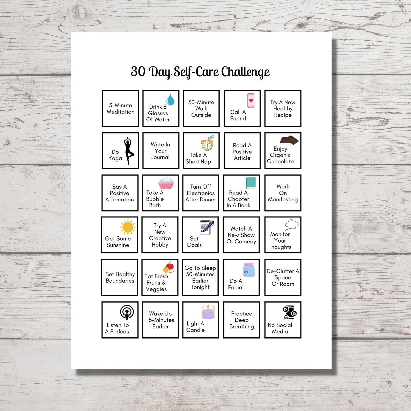 30 Day Self-care Challenge Printable PDF, Self Care Challenge 30 Day ...