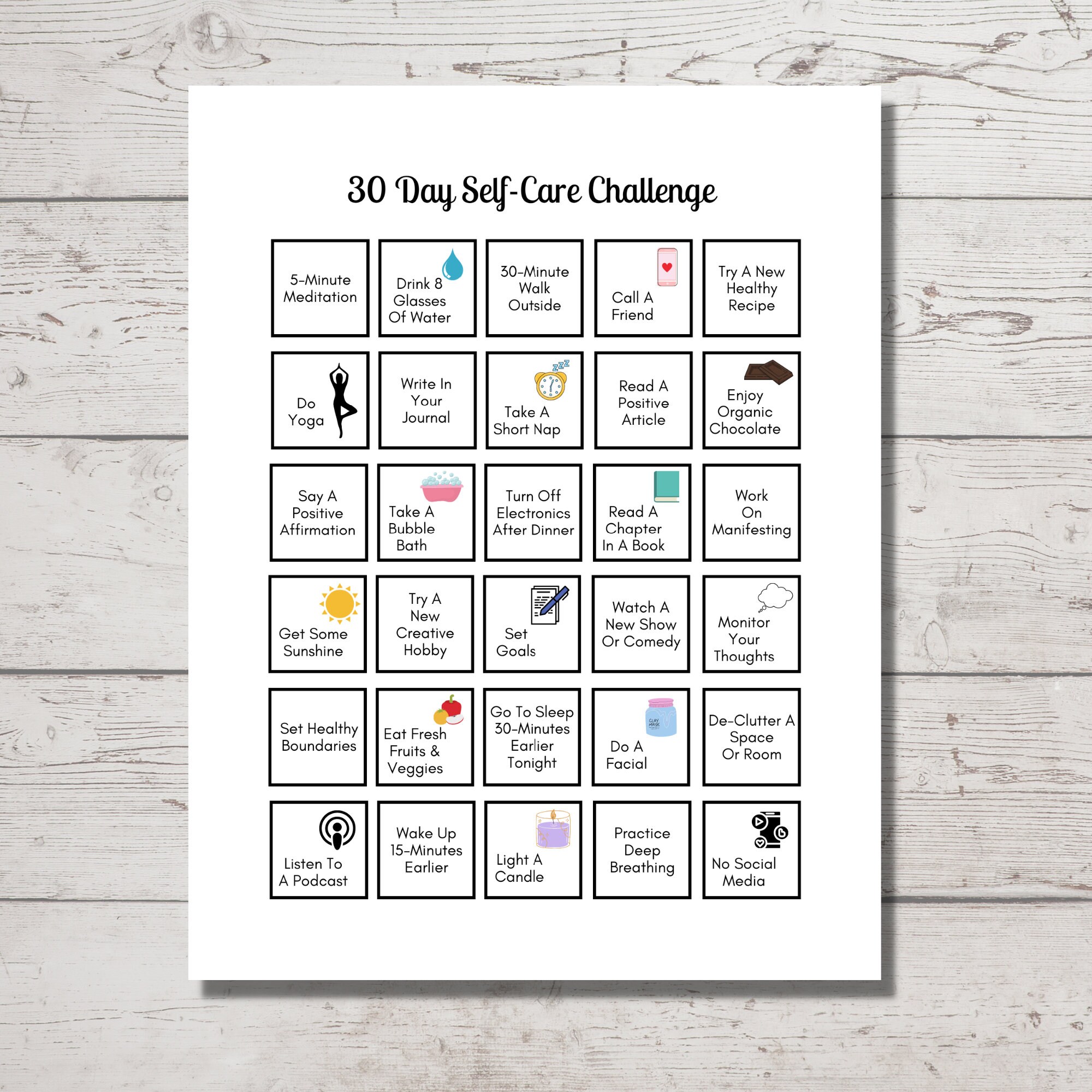 30 Day Self-care Challenge Printable PDF, Self Care Challenge 30 Day ...