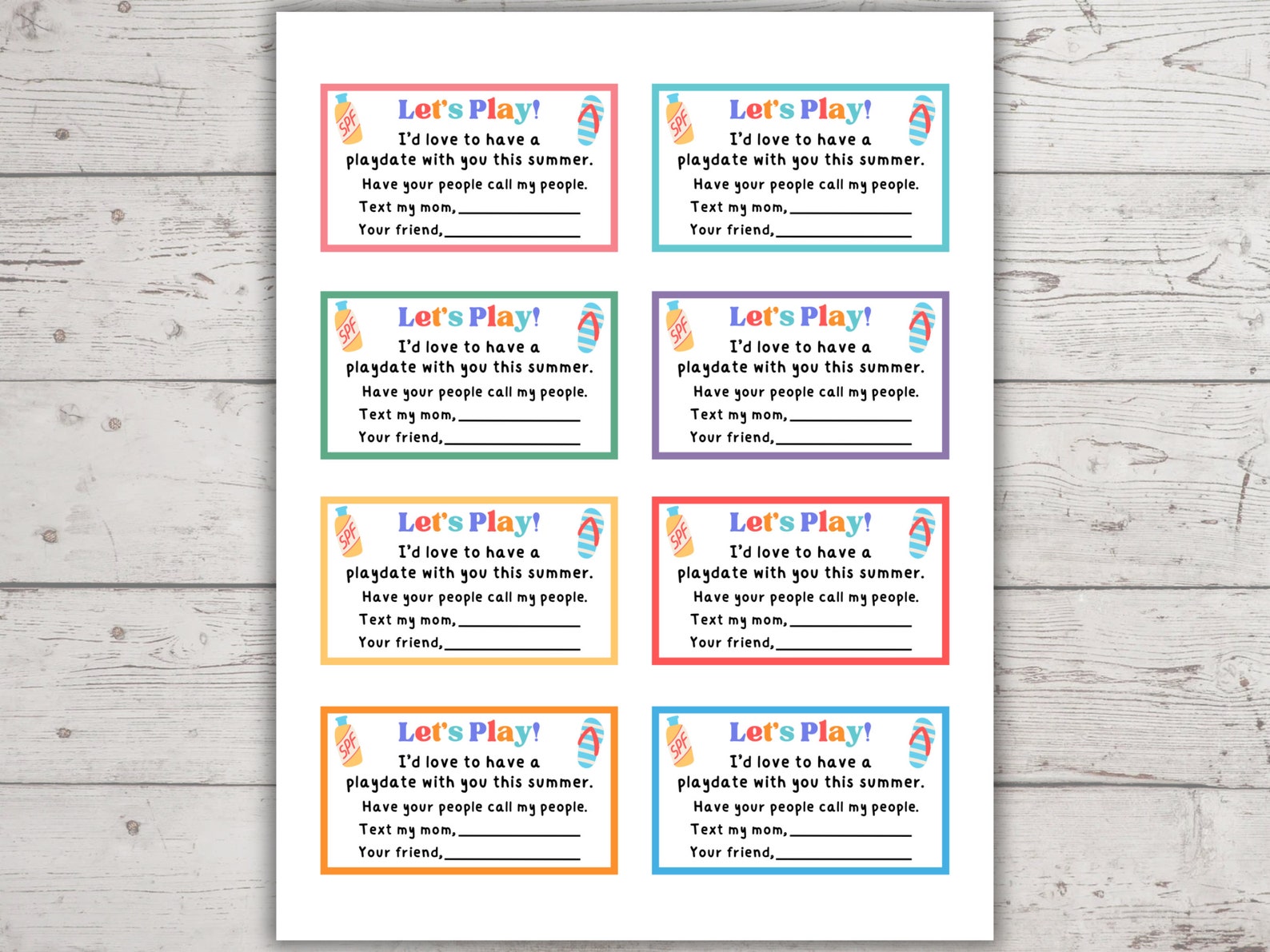 Playdate Cards, Printable Editable Playdate Cards for Kids, Play Date ...