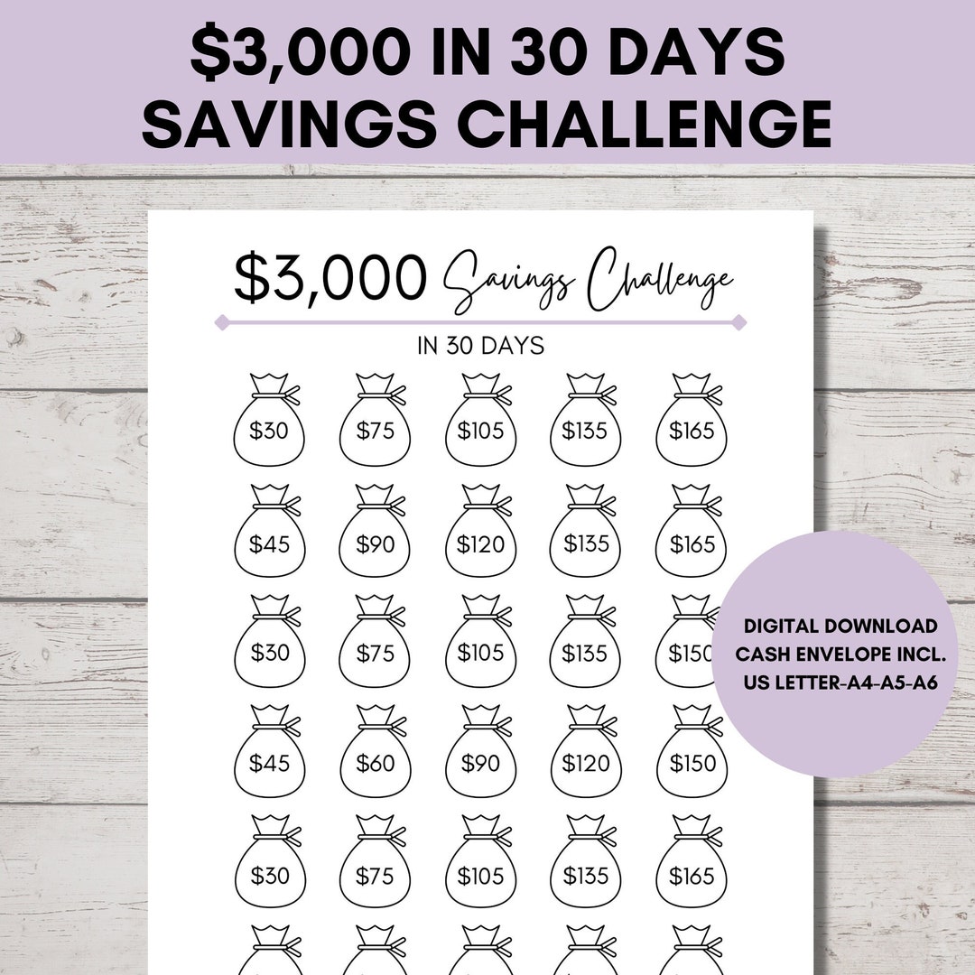 3,000 Money Saving Challenge, Save 3000 in 30 Days, 3000 Savings ...