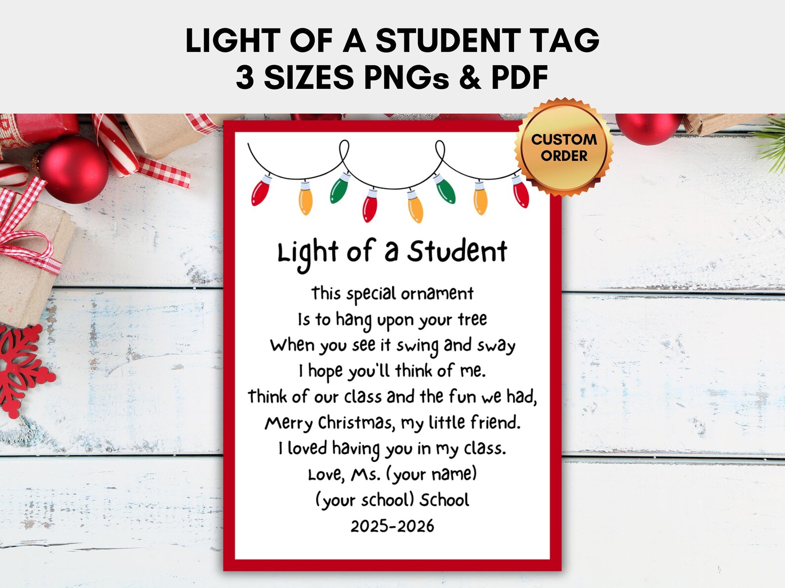 Light of a Student Card Tag in 3 Sizes, Christmas Tags, Printable Card ...