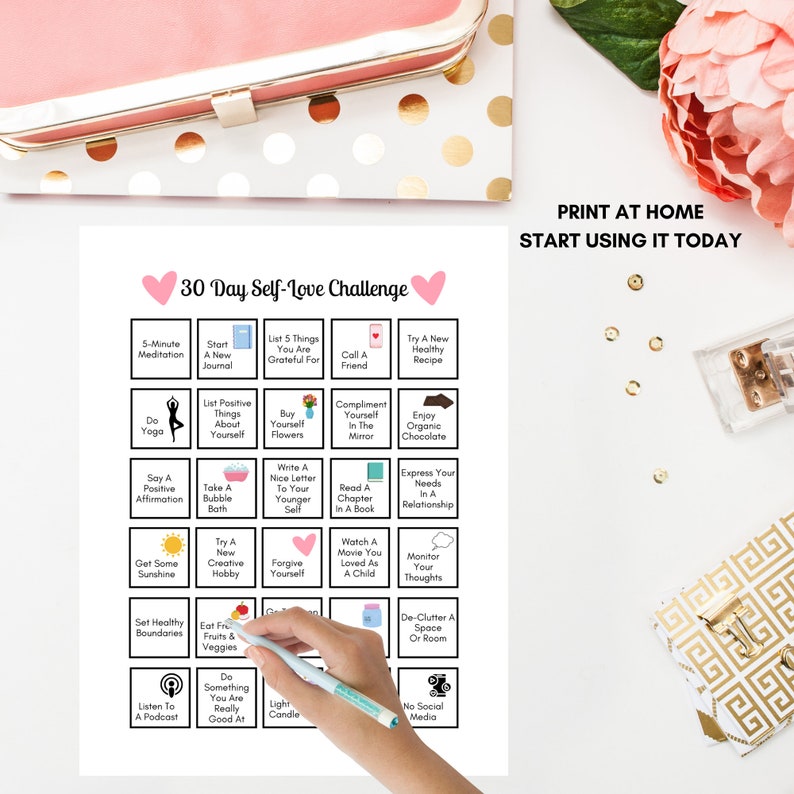 30 Day Self-love Challenge Printable PDF, Self Love Challenge 30 Day ...