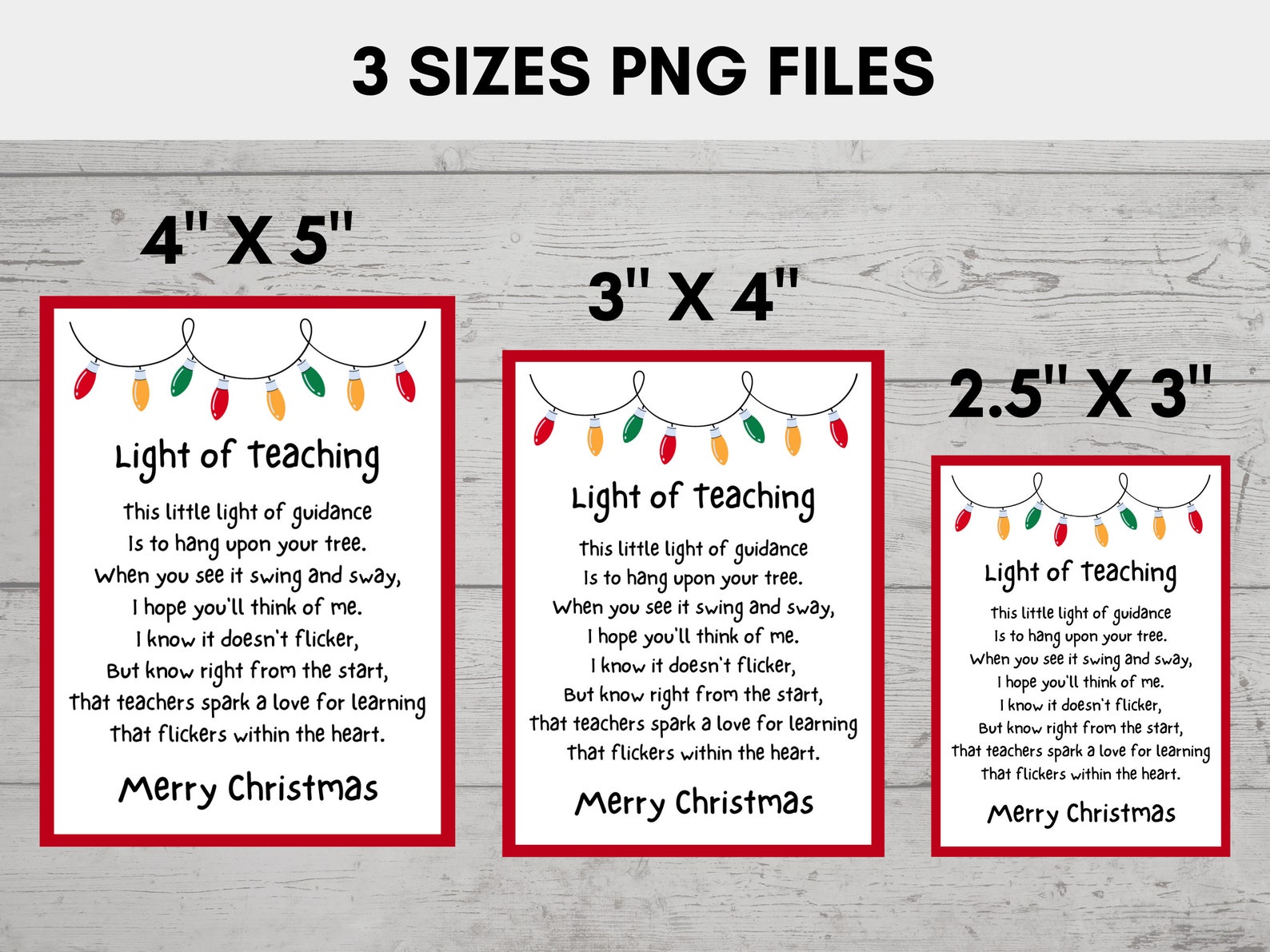 Light of Teaching Card/tag in 3 Sizes, Christmas Tags, Printable Card ...