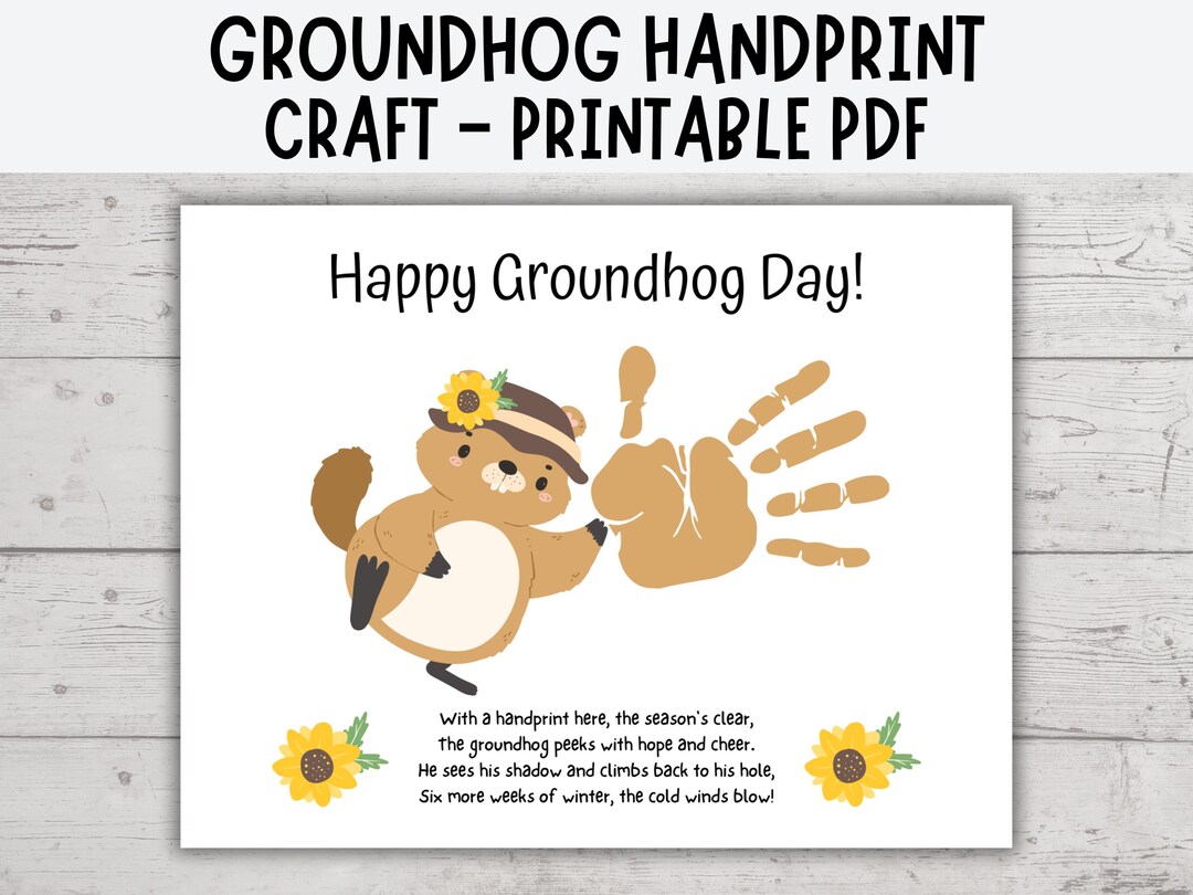 Groundhog Day Handprint Craft, Winter Handprint Template, Groundhog Day ...