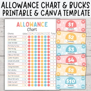 Allowance Chart for Kids, Reward Bucks Printable, Reward Chart ...