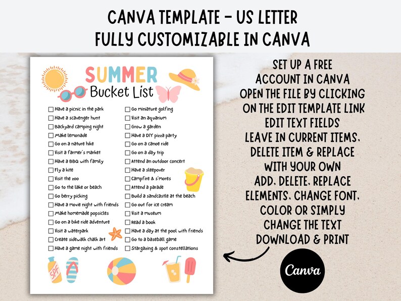 Summer Planner Bundle for Kids, Printable Editable Canva Templates ...