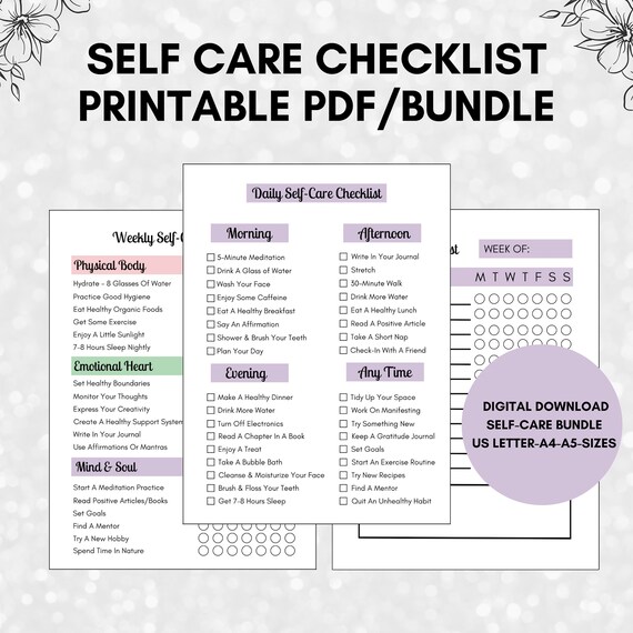 Self Care Checklist Printable BUNDLE Self Care Planner Habit - Etsy UK