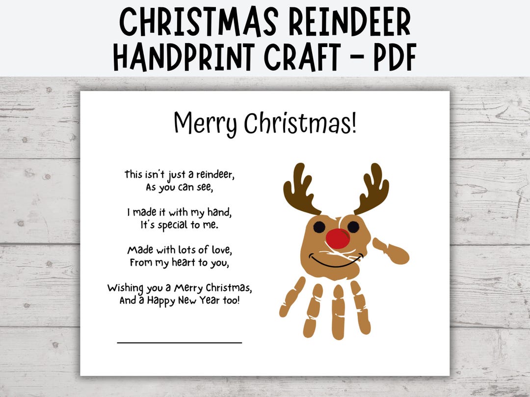 Reindeer Handprint Craft, Christmas Handprint Template, Merry Christmas ...
