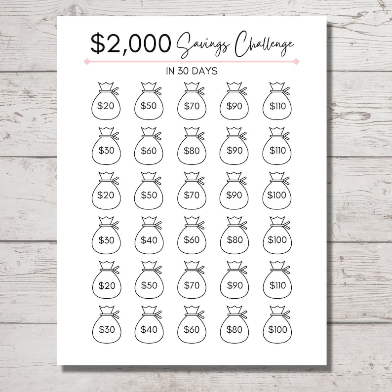 2,000 Savings Challenge, Save 2000 in 30 Days, 2000 Savings Tracker ...
