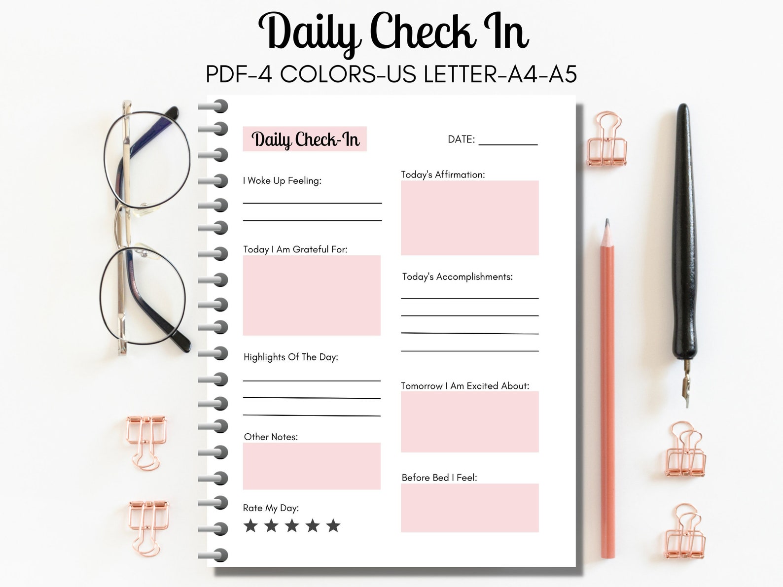 Daily Check-in Journal Printable PDF, Self Care Daily Check in Journal ...