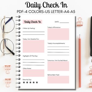 Daily Check-in Journal Printable PDF, Self Care Daily Check in Journal ...