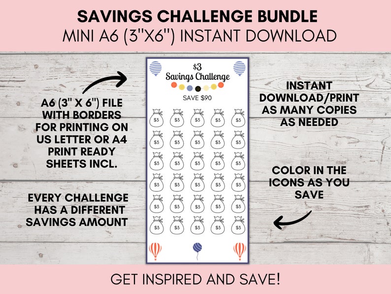 A6 Savings Challenge Printable, Savings Challenge Bundle, A6 Sized Mini ...