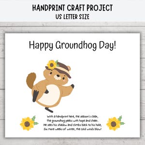 Groundhog Day Handprint Craft, Winter Handprint Template, Groundhog Day ...