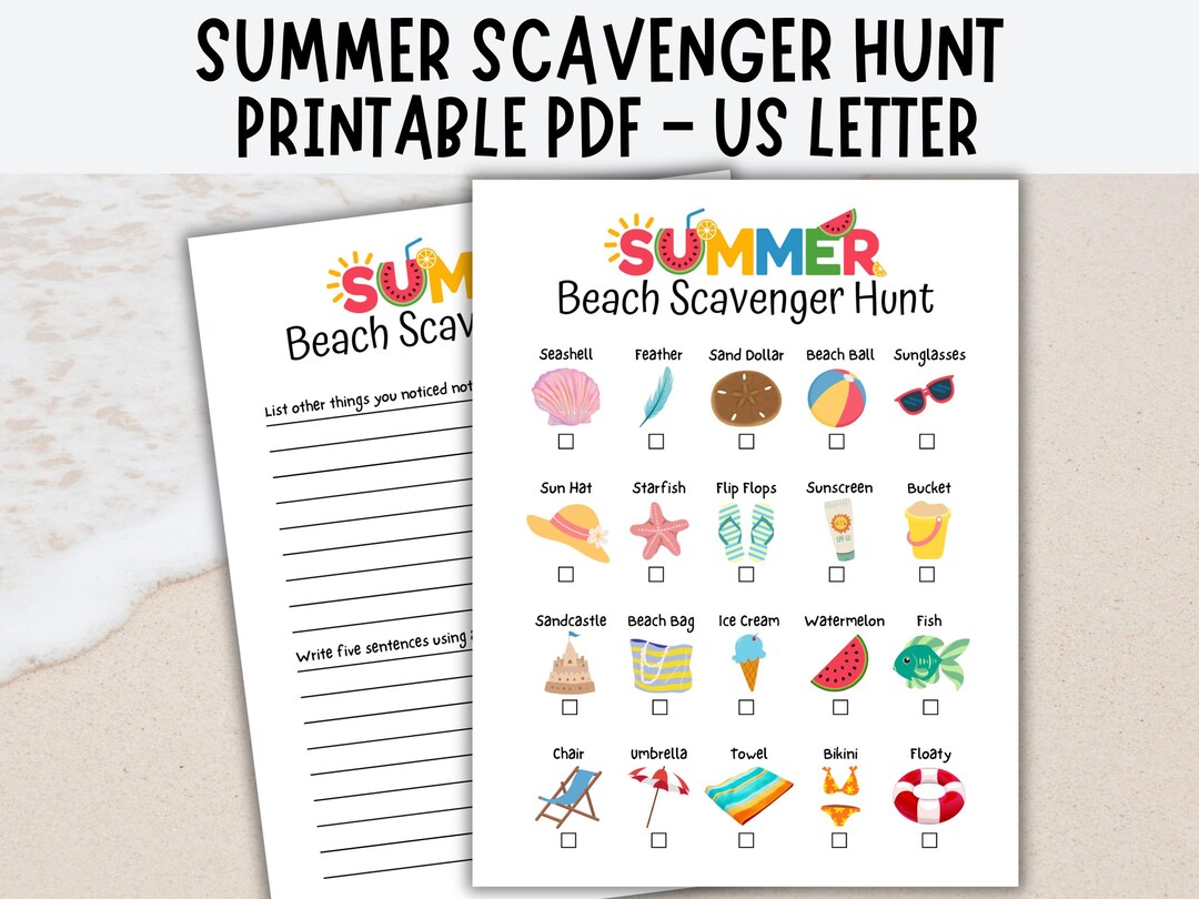 Beach Scavenger Hunt for Kids, Summer Treasure Hunt Game, Outdoor Kids ...