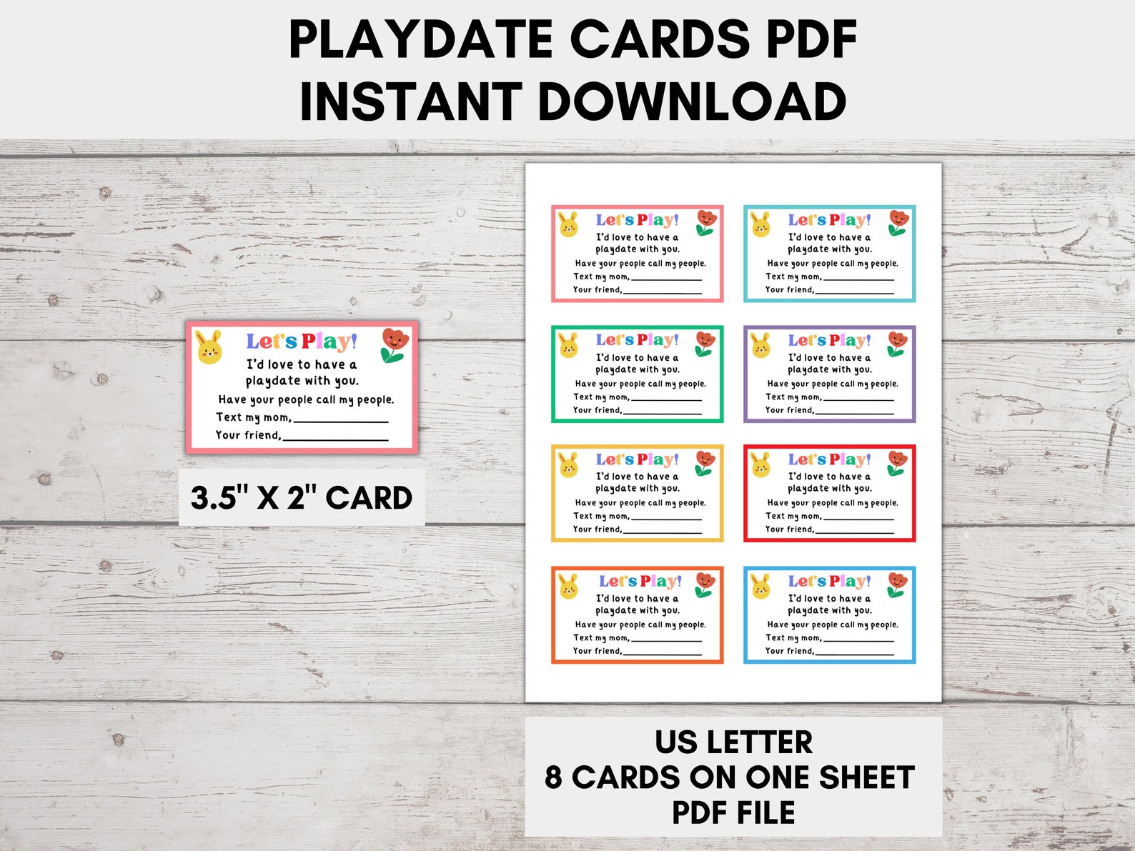 Playdate Cards, Printable & Editable Playdate Cards for Kids, Play Date ...