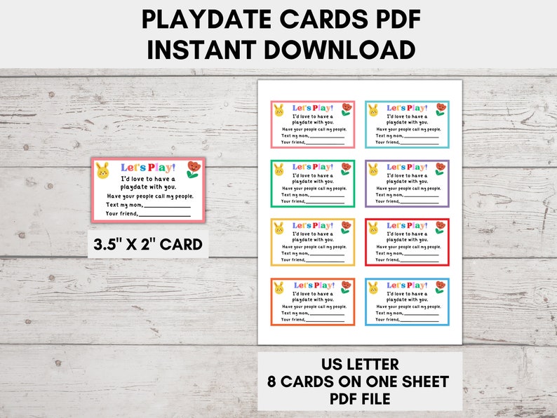 Playdate Cards, Printable & Editable Playdate Cards for Kids, Play Date ...