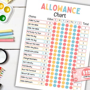 Allowance Chart for Kids, Reward Bucks Printable, Reward Chart ...
