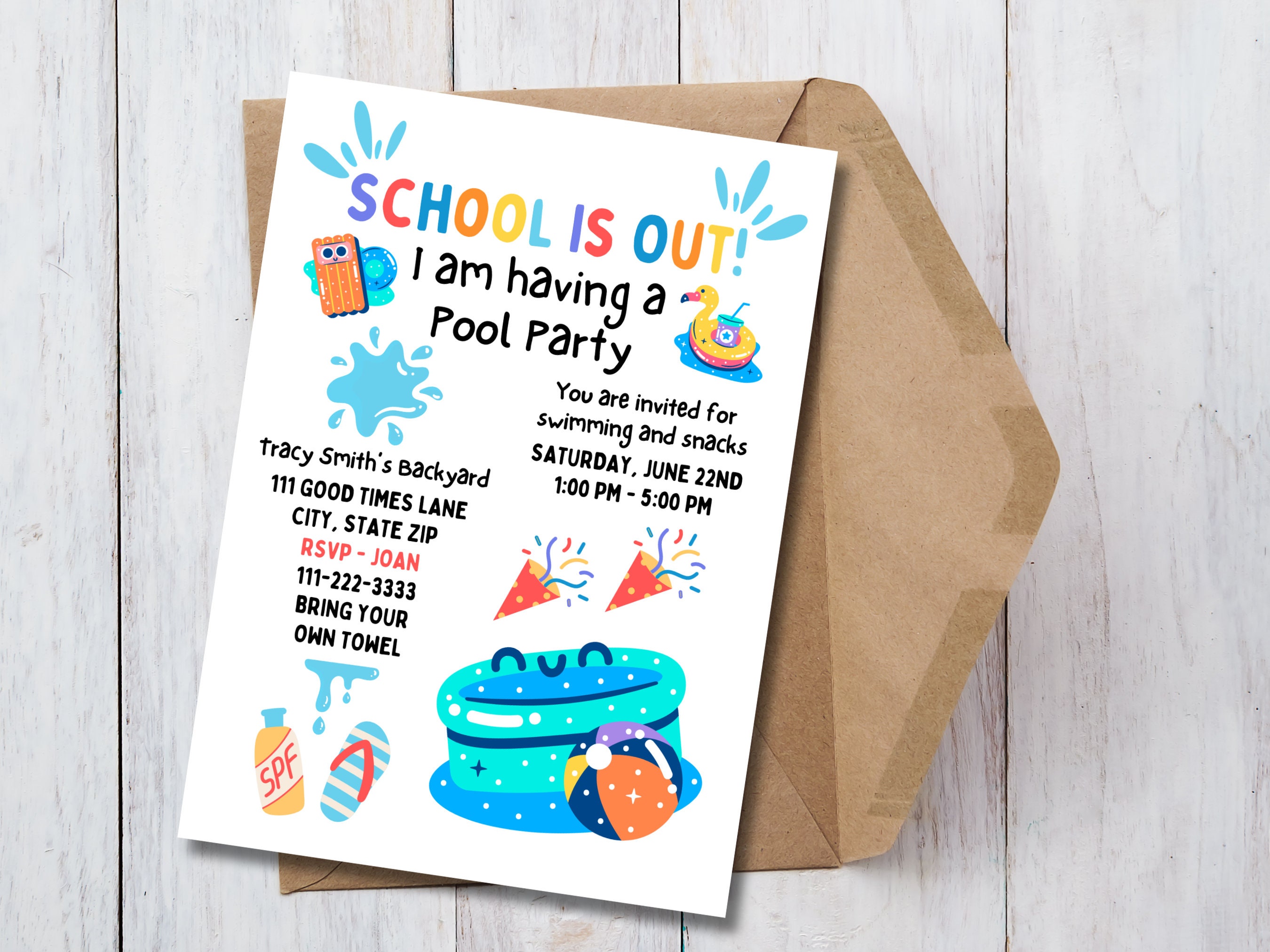 Pool Party Invitation, Editable Pool Party Invitation Template, Digital ...