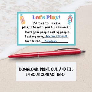 Playdate Cards, Printable Editable Playdate Cards for Kids, Play Date ...