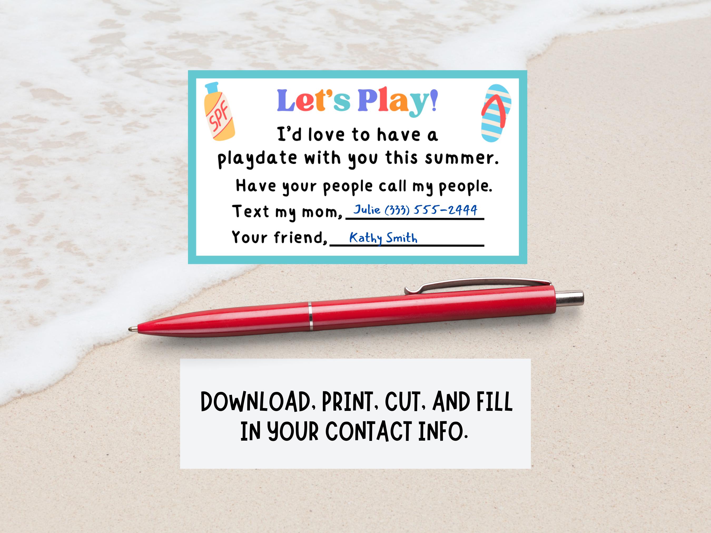 Playdate Cards, Printable Editable Playdate Cards for Kids, Play Date ...