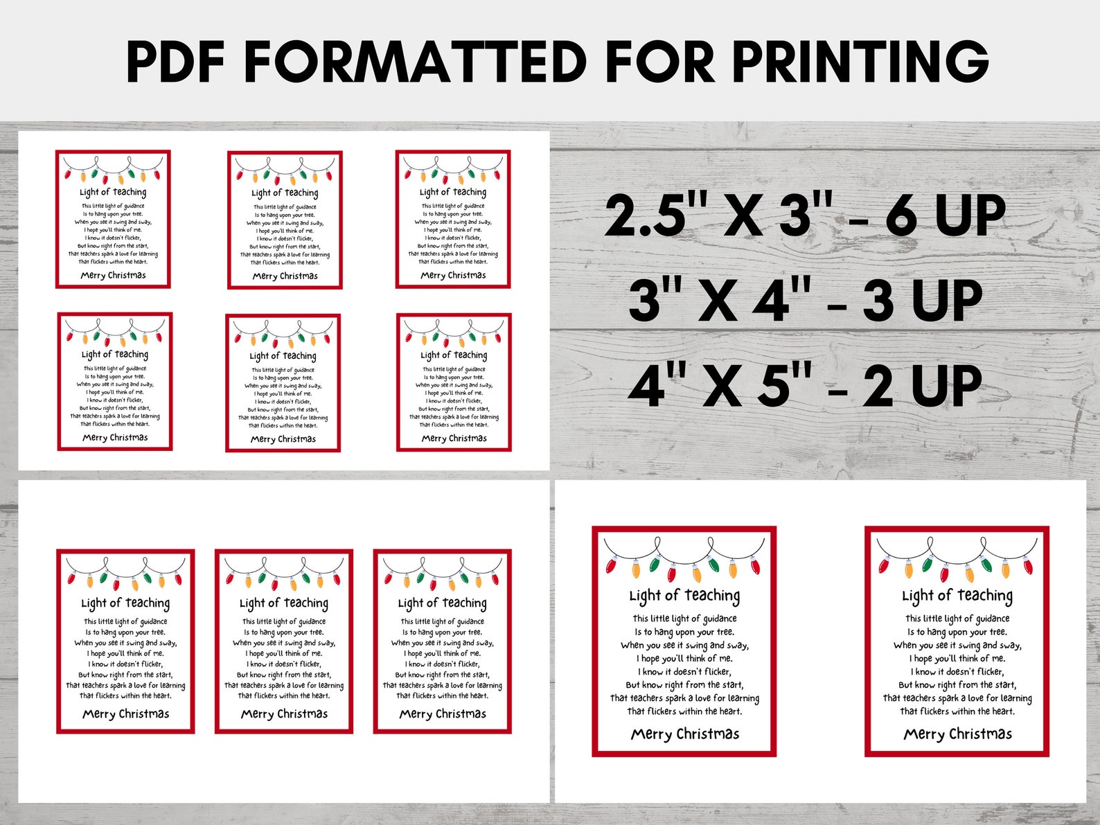 Light of Teaching Card/tag in 3 Sizes, Christmas Tags, Printable Card ...