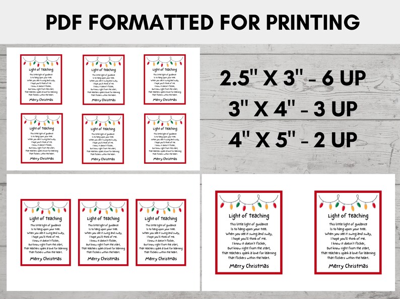 Light of Teaching Card/tag in 3 Sizes, Christmas Tags, Printable Card ...