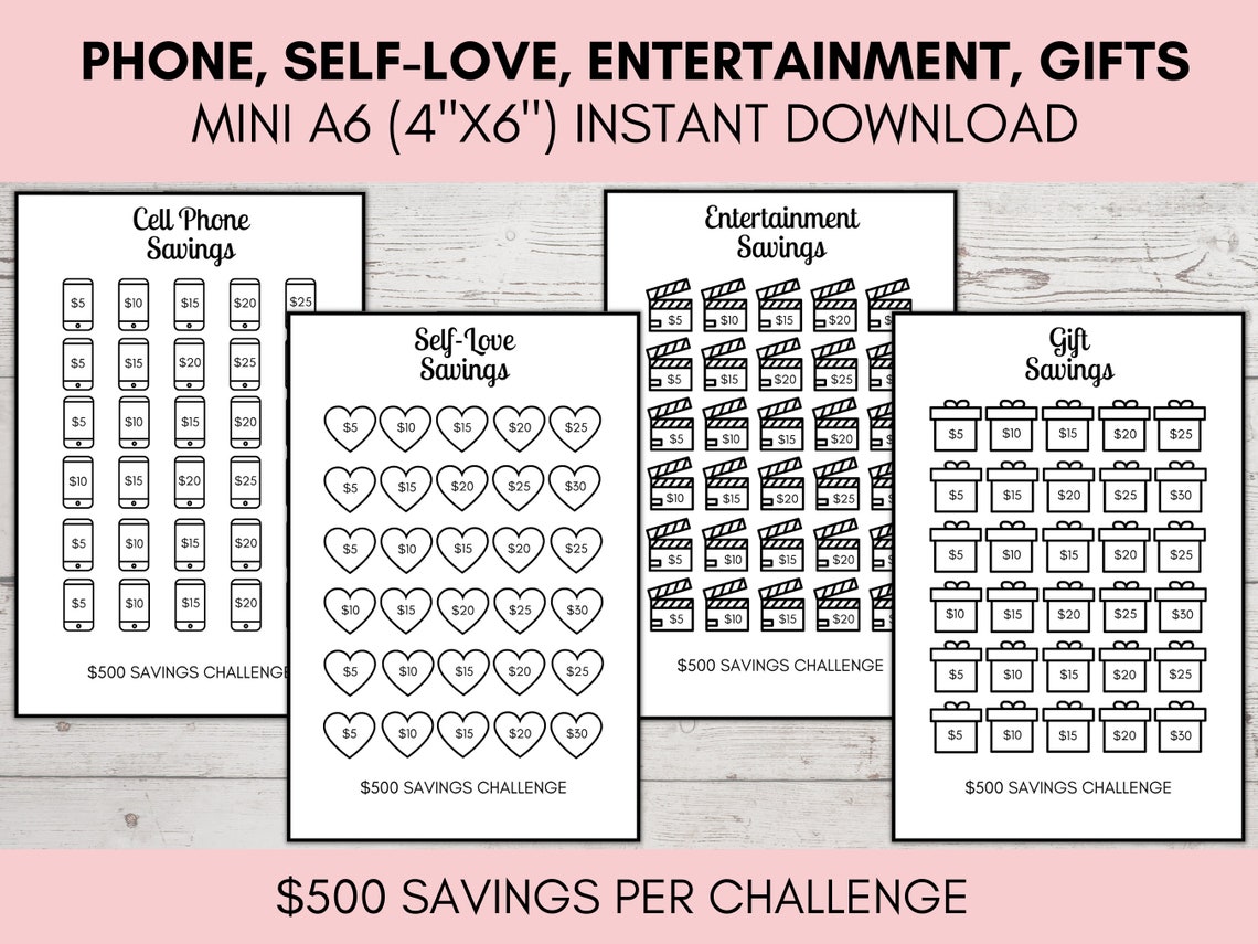 Savings Challenge Printable A6, Savings Challenge Bundle, A6 Sized Mini ...