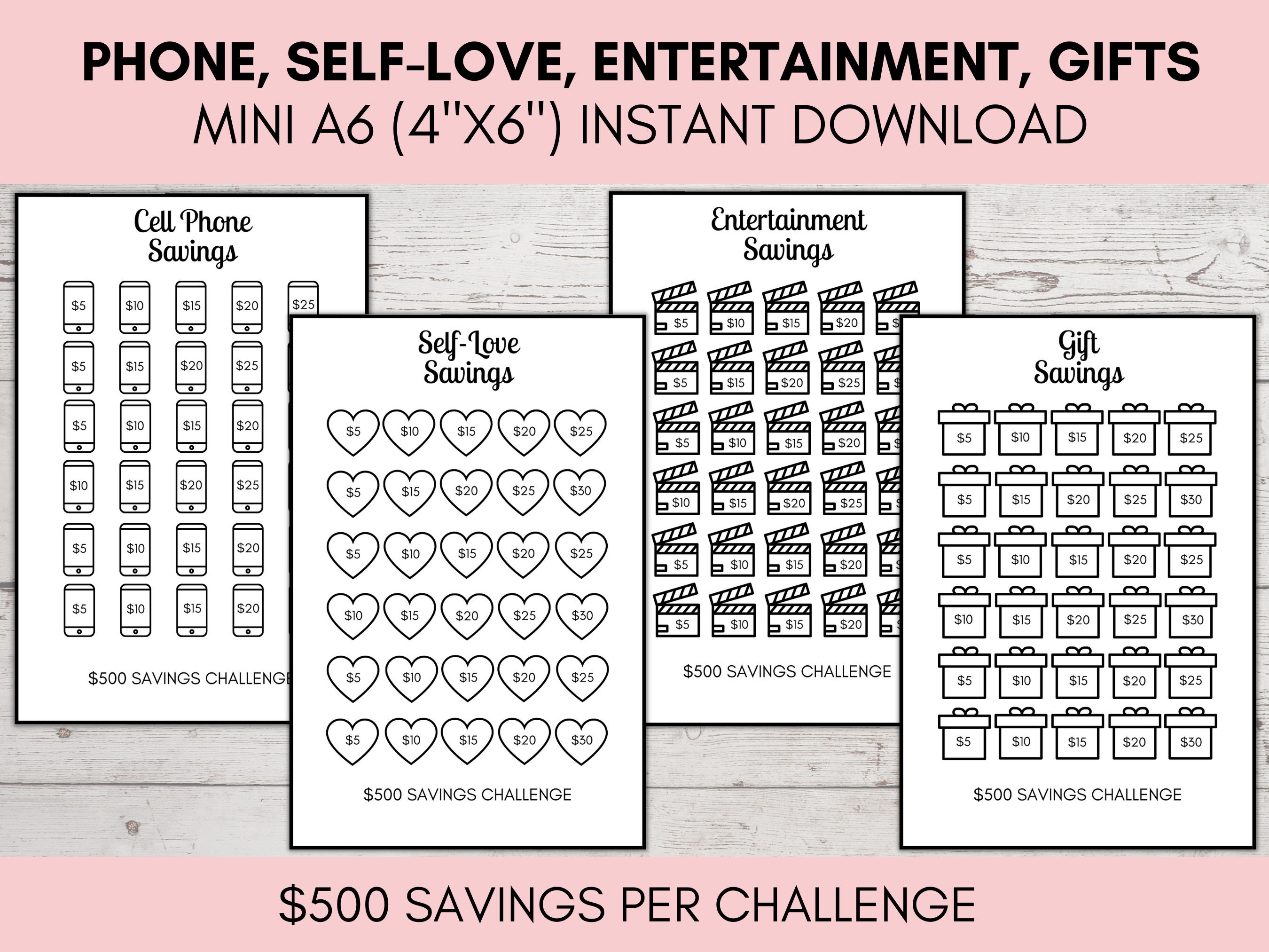 Savings Challenge Printable A6, Savings Challenge Bundle, A6 Sized Mini ...