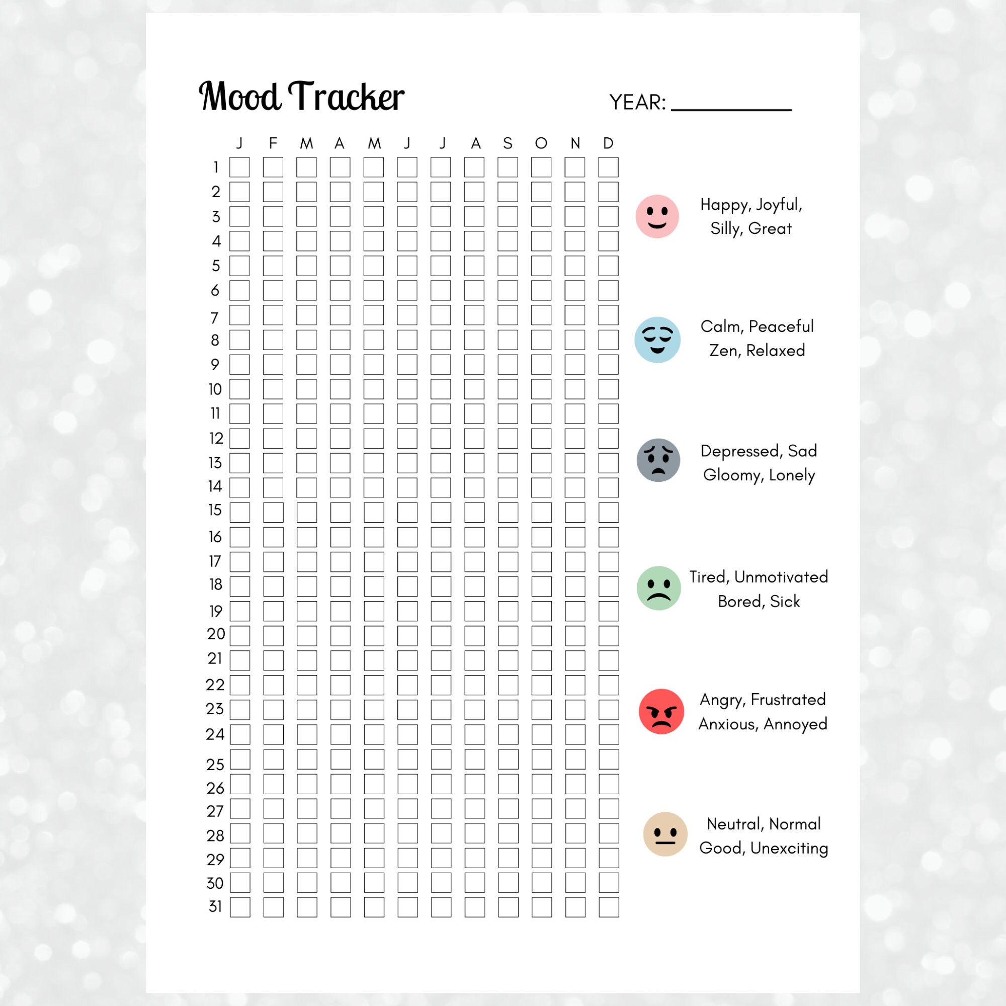 Mood Tracker Printable, Daily Emotions Mood, Feelings Journal, Self ...