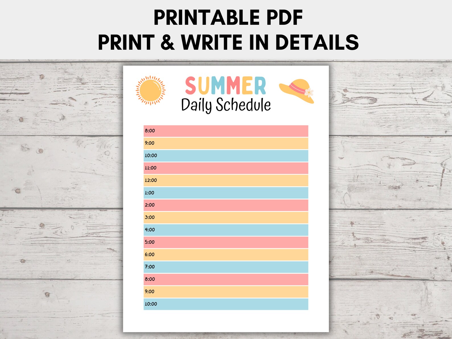 Summer Daily Schedule for Kids, Summer Schedule Printable Editable ...
