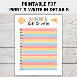 Summer Daily Schedule for Kids, Summer Schedule Printable Editable ...