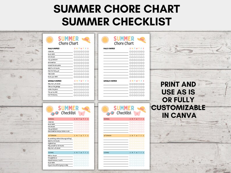 Summer Planner Bundle for Kids, Printable Editable Canva Templates ...