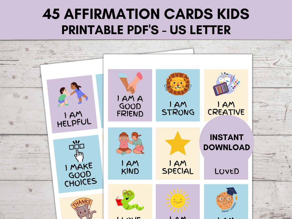 Affirmation Cards for Kids Printable Daily 45 Motivational - Etsy