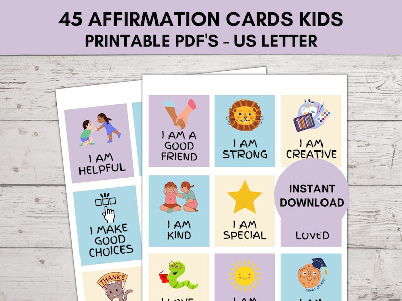 Affirmation Cards for Kids Printable Daily, 45 Motivational Positivity ...