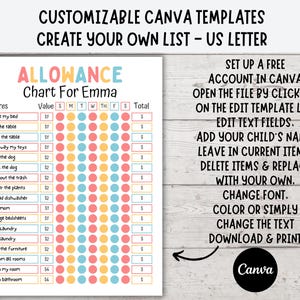 Allowance Chart for Kids, Reward Bucks Printable, Reward Chart ...