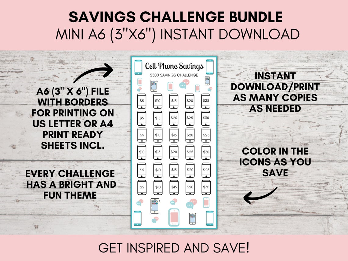 Savings Challenge Printable, Savings Challenge Bundle, A6 Sized Mini ...