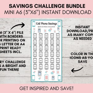 Savings Challenge Printable, Savings Challenge Bundle, A6 Sized Mini ...