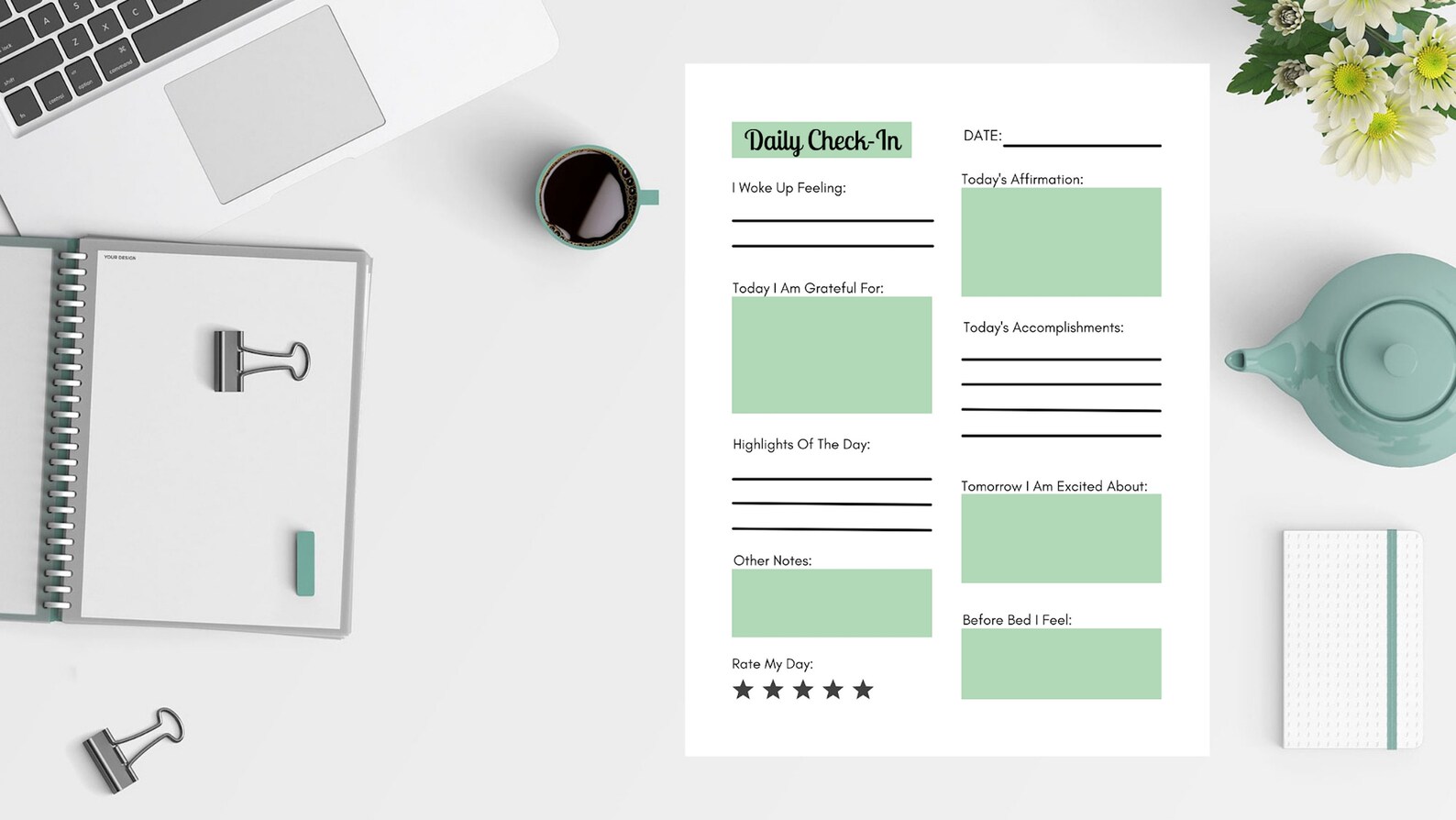 Daily Check-in Journal Printable PDF Self Care Daily Check in | Etsy