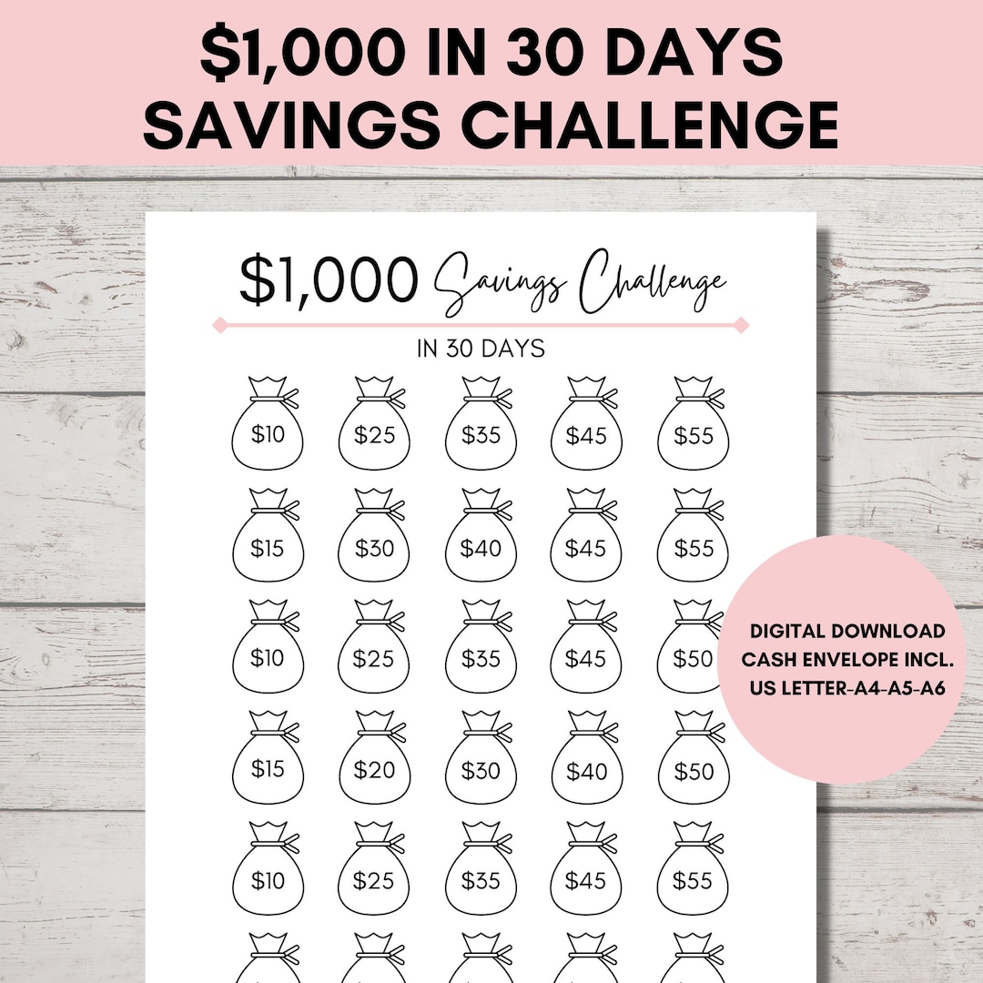 30 Day Challenge Printable to Save 1000, No Spend Money Saving ...