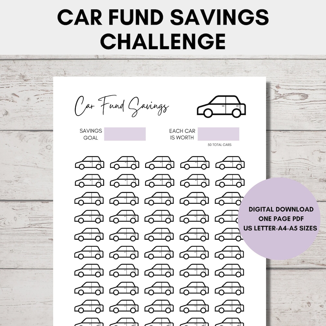 Car Fund Savings Printable, Car Fund Tracker, Money Saving Challenge ...