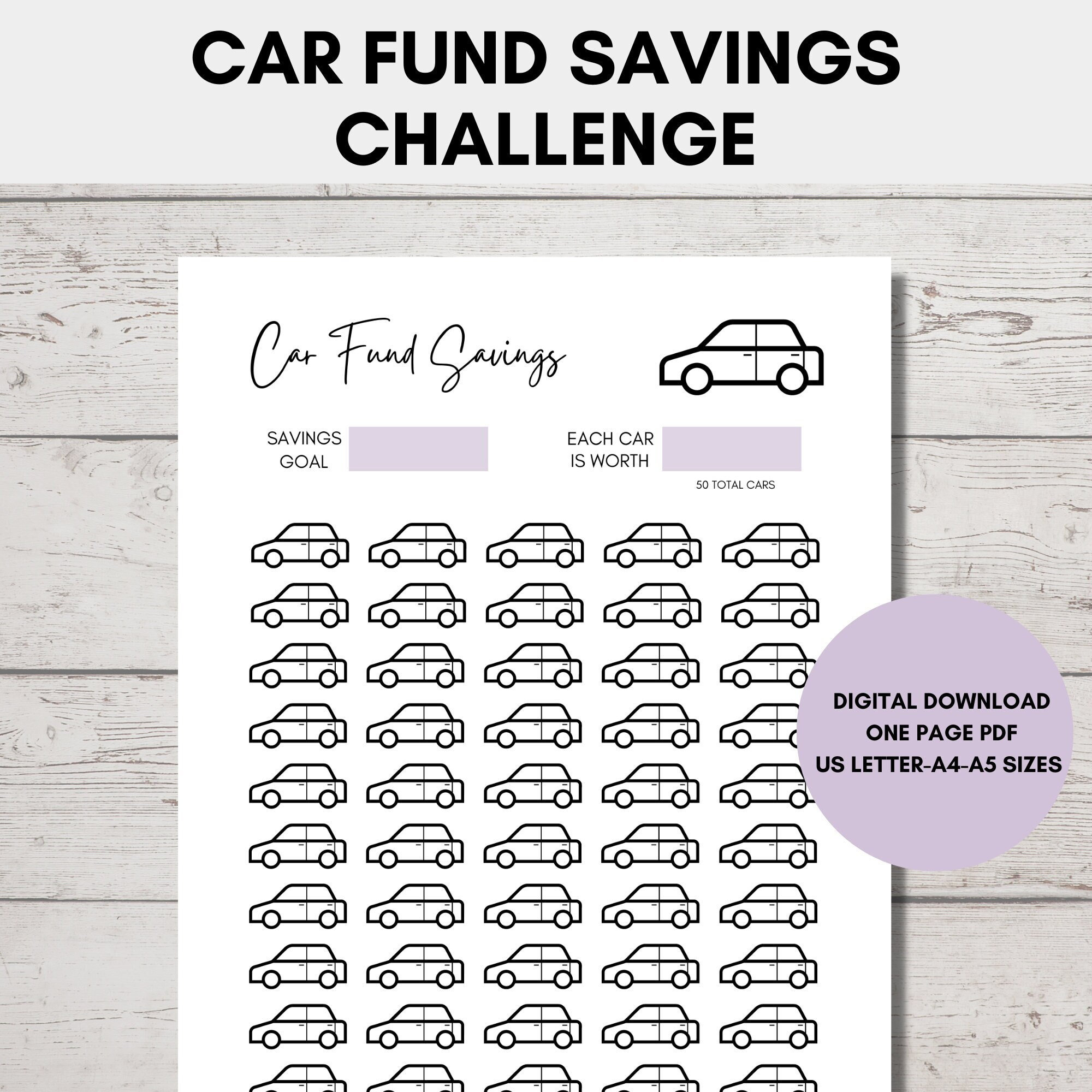 Car Fund Savings Printable, Car Fund Tracker, Money Saving Challenge ...