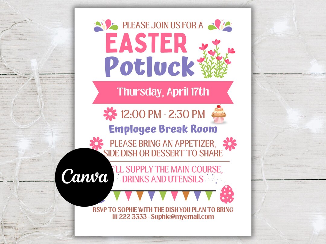 Easter Potluck Flyer Template, Luncheon Potluck Flyer, Office Party ...