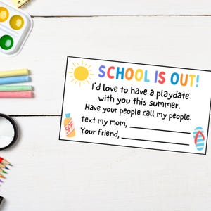 Playdate Cards, Printable Summer Contact Card, End of School Cards for ...