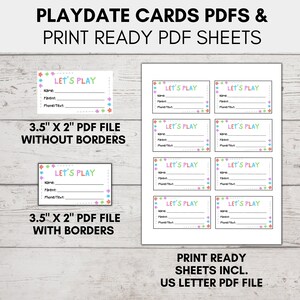 Playdate Cards, Printable Playdate Cards for Kids, Play Date Calling ...
