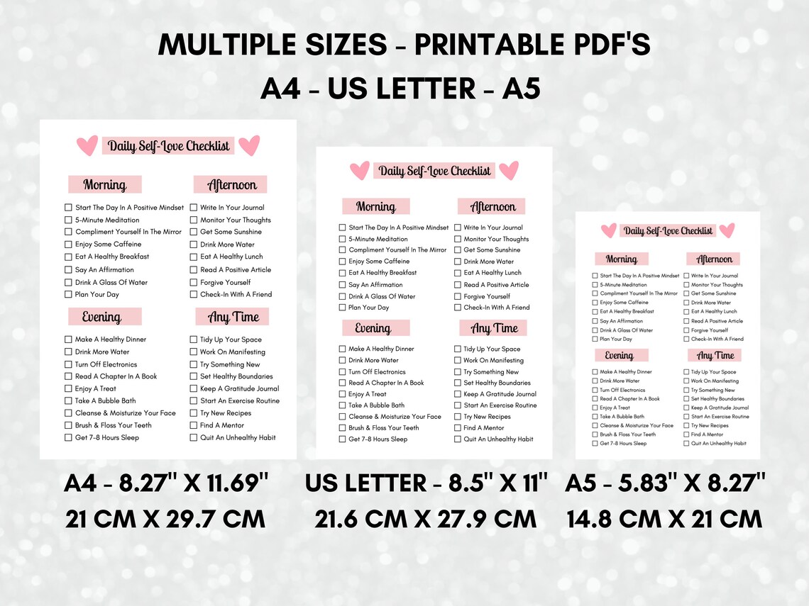 Self Love Checklist Printable PDF Daily Routine Self Love - Etsy