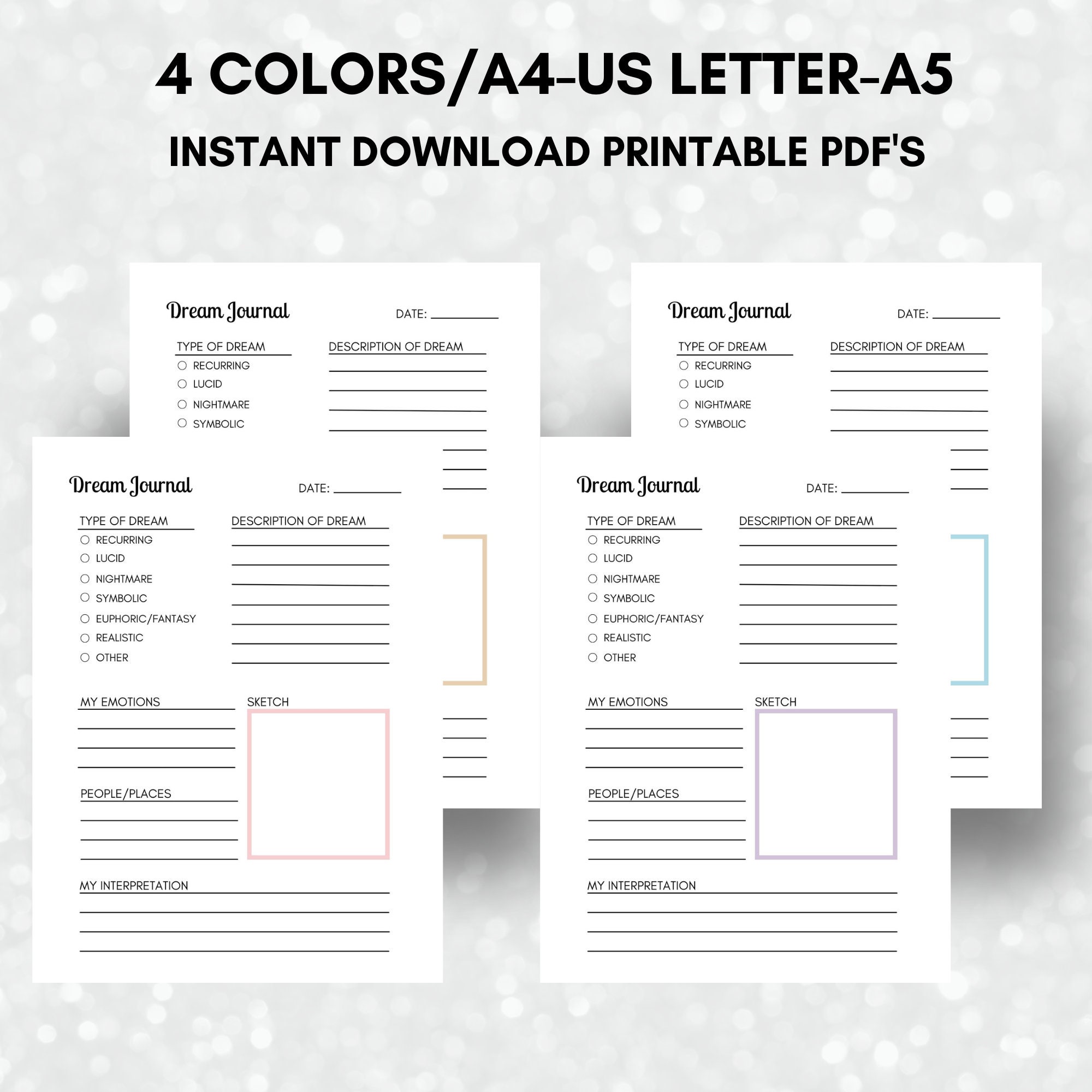 Dream Journal Printable, Dream Journal PDF, Dream Tracker, Dream Diary ...